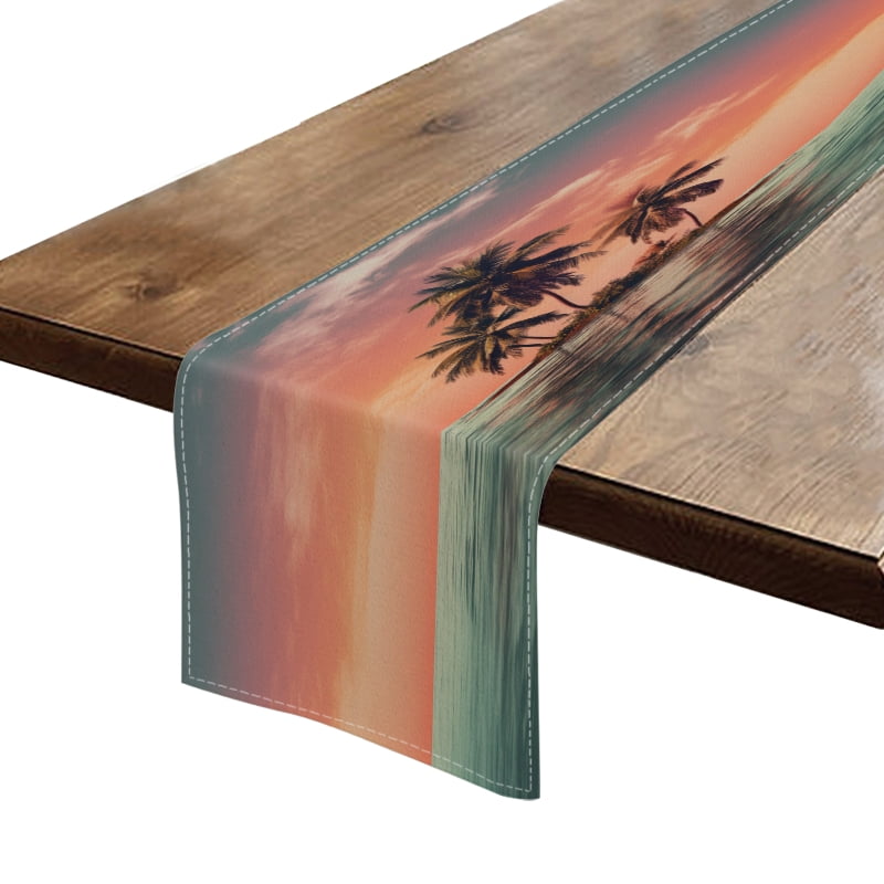 BaHomeck Table Runner 13*72 In,Set Of 1 Tropical Island With Palm Trees ...