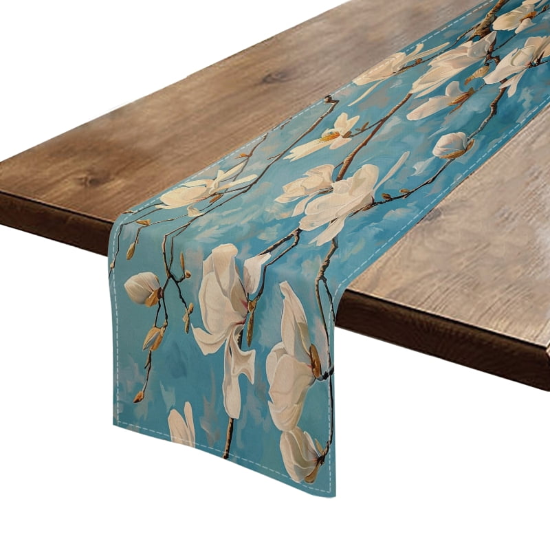 BaHomeck Table Runner 13*72 In,Set Of 1 White Magnolia Flowers On The ...