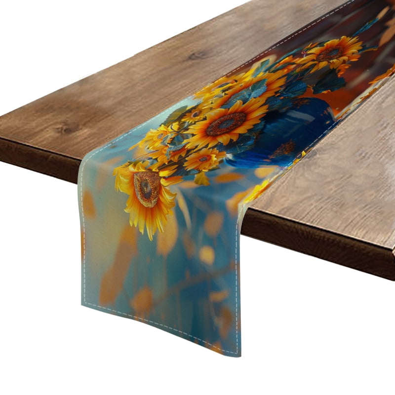 BaHomeck Table Runner 13*72 In,Set Of 1 Blue Vase With Yellow ...