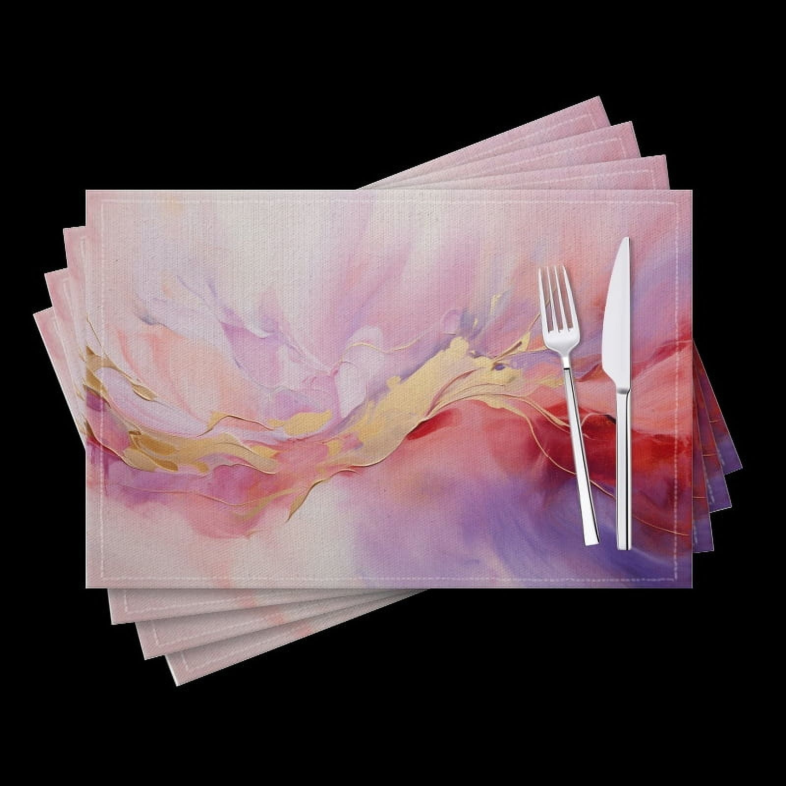 BaHomeck placemats Set of 4 Abstract Painting Of Pink And Gold Flowing ...