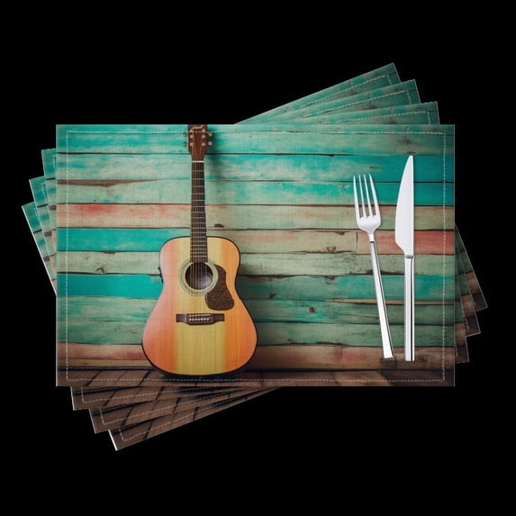 BaHomeck placemats Set of 4 Acoustic Guitar On Colorful Painted Wooden ...
