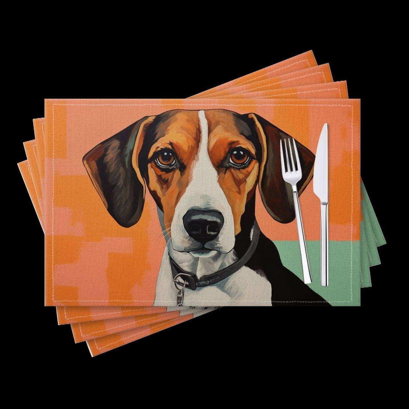 BaHomeck placemats Set of 4 American Foxhound Dog With Distinctive Long ...