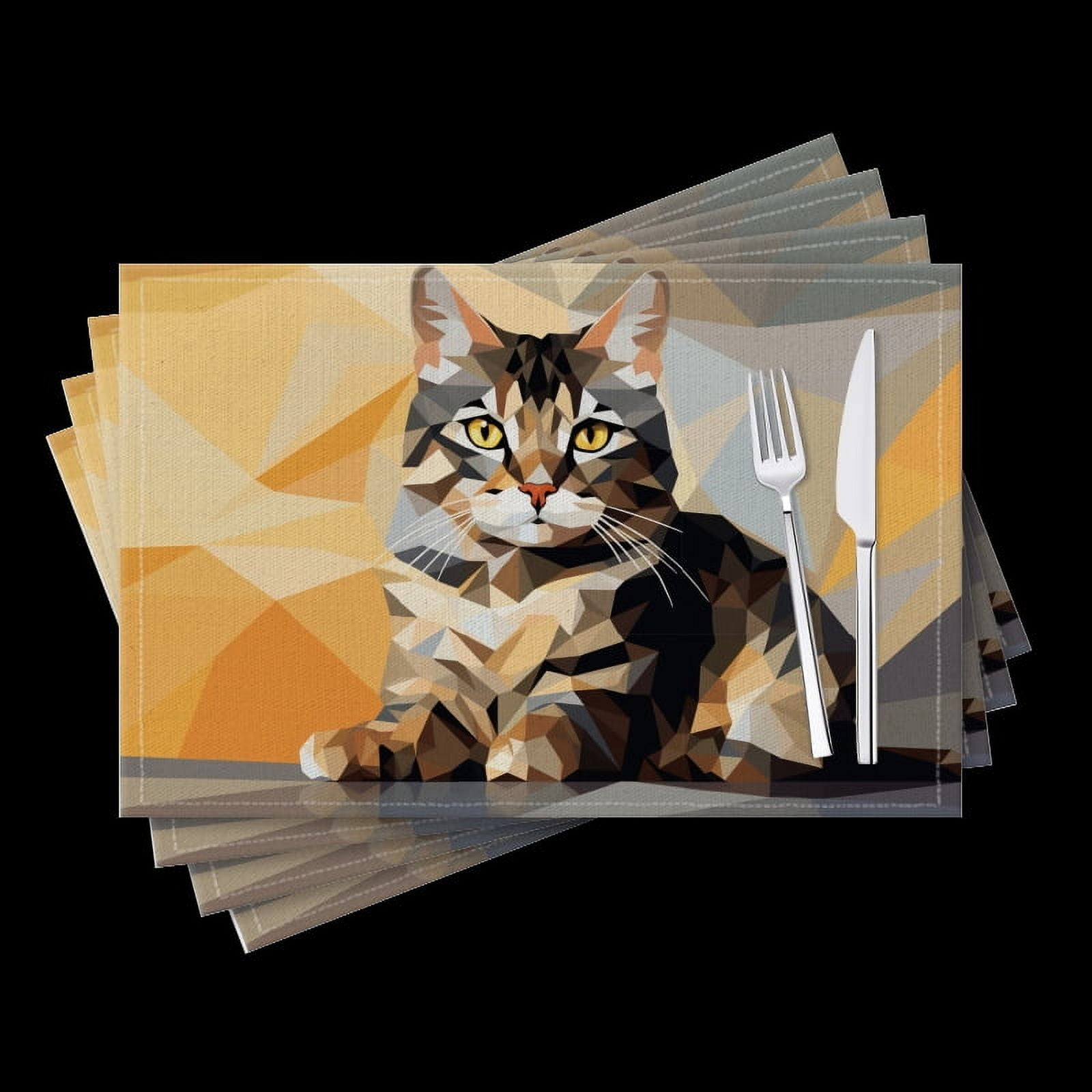 BaHomeck placemats Set of 4 American Shorthair Cat Featuring Geometric ...