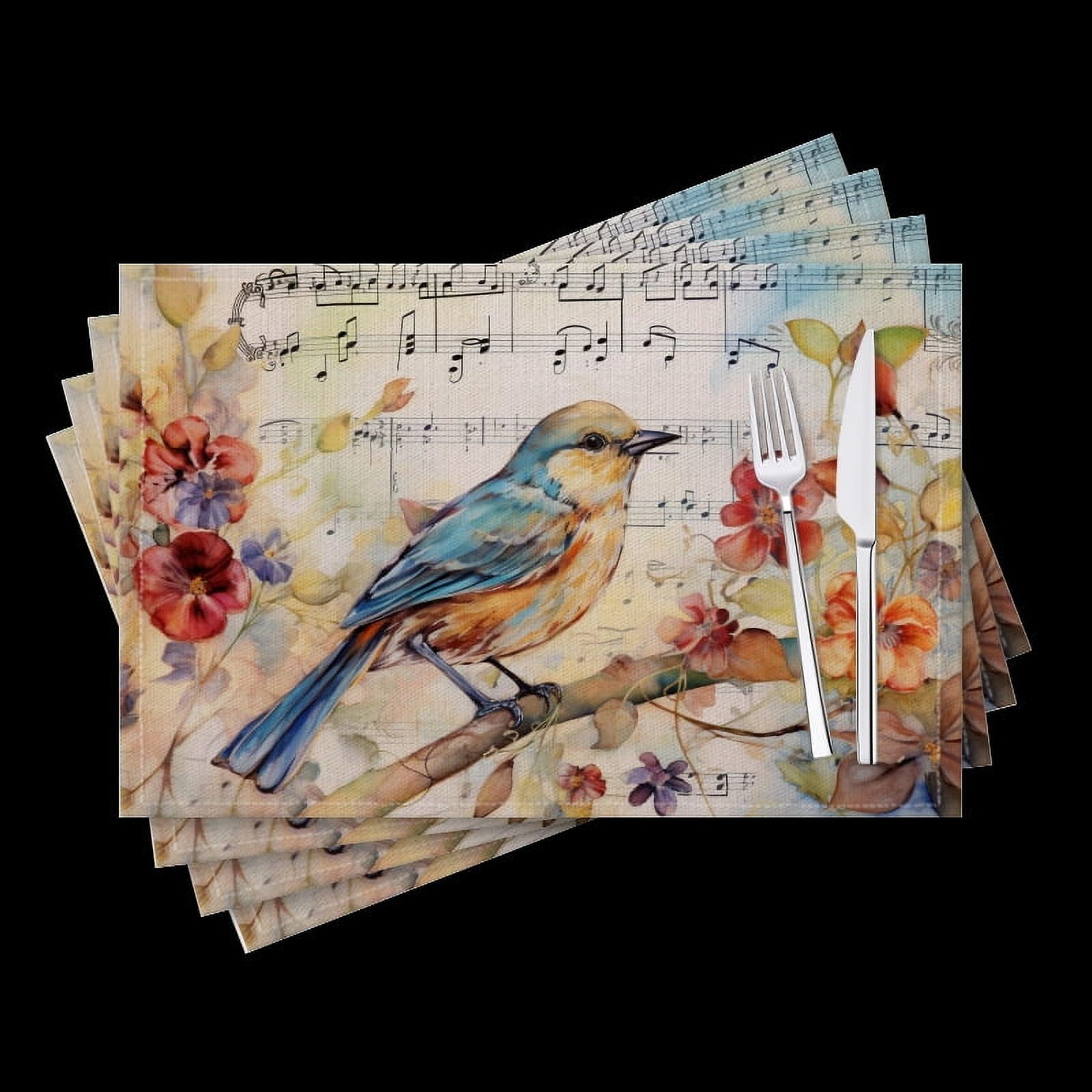 BaHomeck placemats Set of 4 Beautiful Bird With Flowers And Music Notes ...