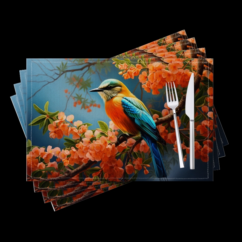 BaHomeck placemats Set of 4 Beautiful Bird With Vibrant Feathers ...
