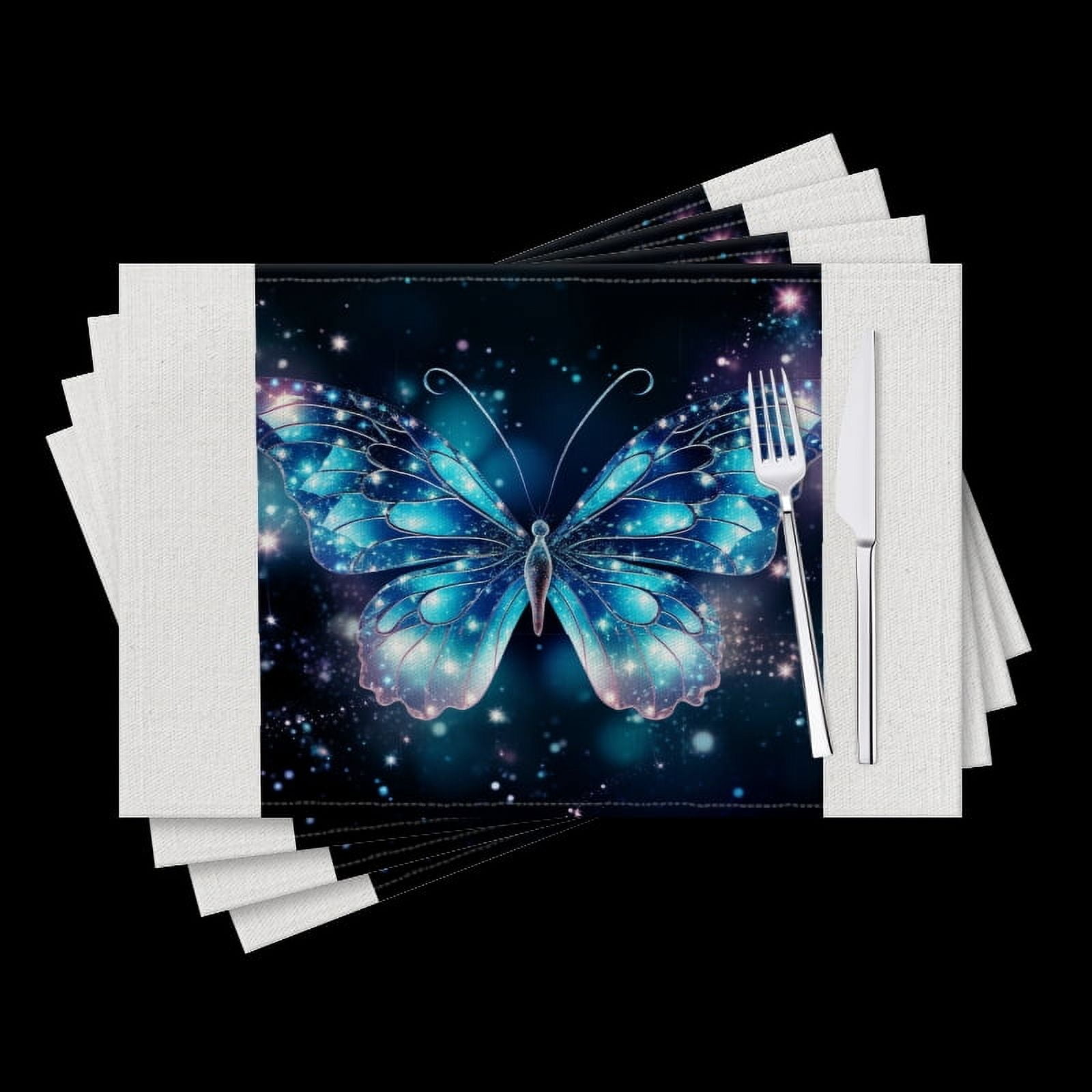 BaHomeck placemats Set of 4 Beautiful Blue Butterfly With Glittering ...