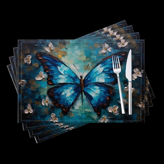 BaHomeck placemats Set of 4 Beautiful Blue Butterfly With White Flowers ...