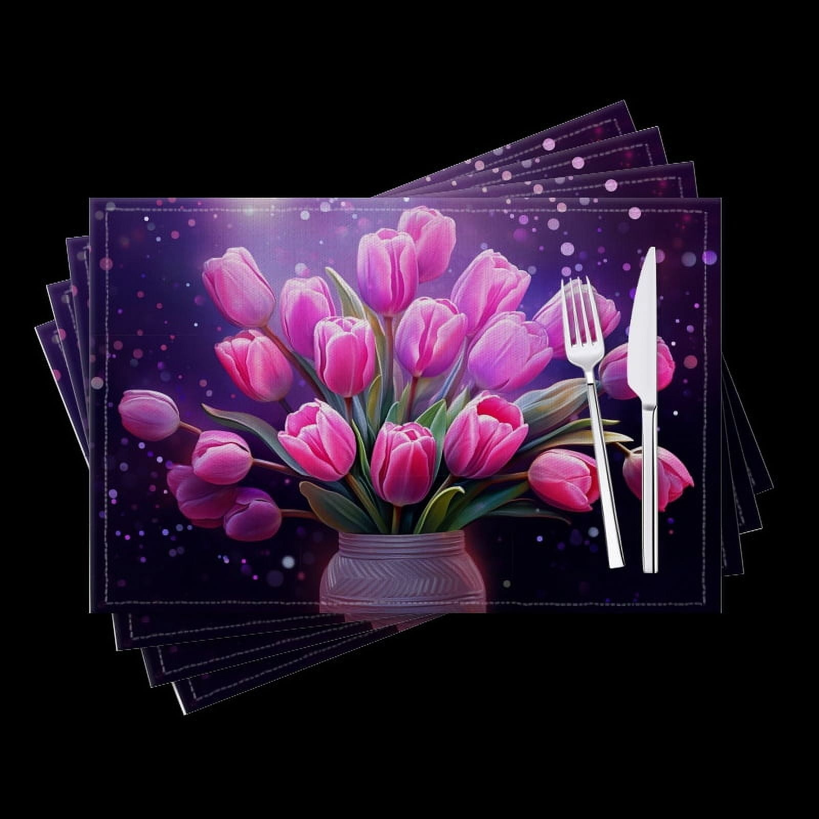 BaHomeck placemats Set of 4 Beautiful Bouquet Of Pink Tulips In Elegant ...