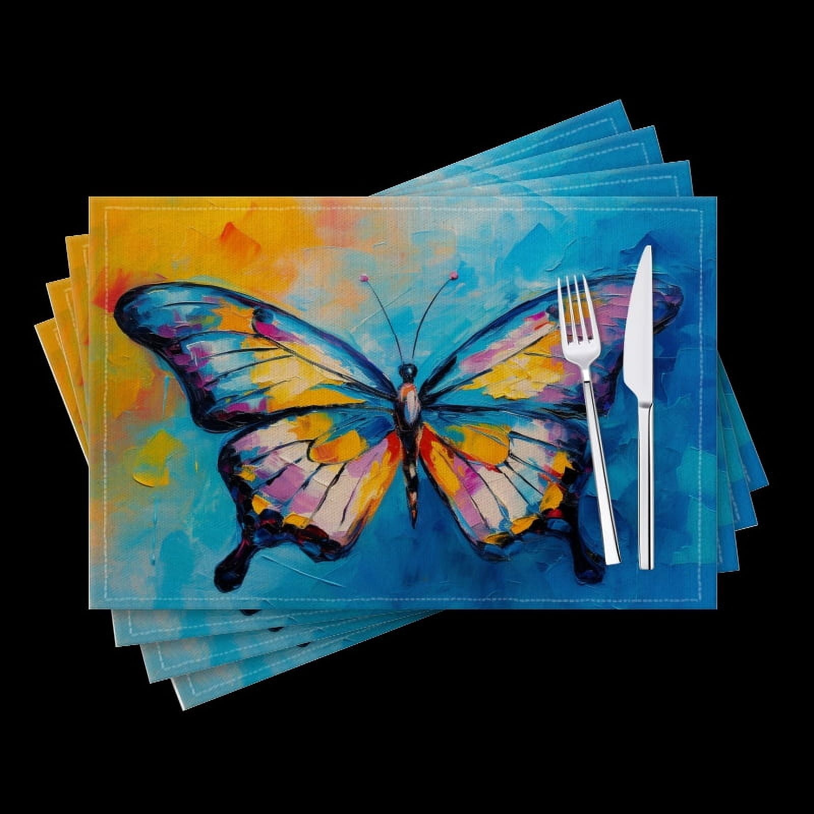 BaHomeck placemats Set of 4 Beautiful Colorful Butterfly On Blue And ...