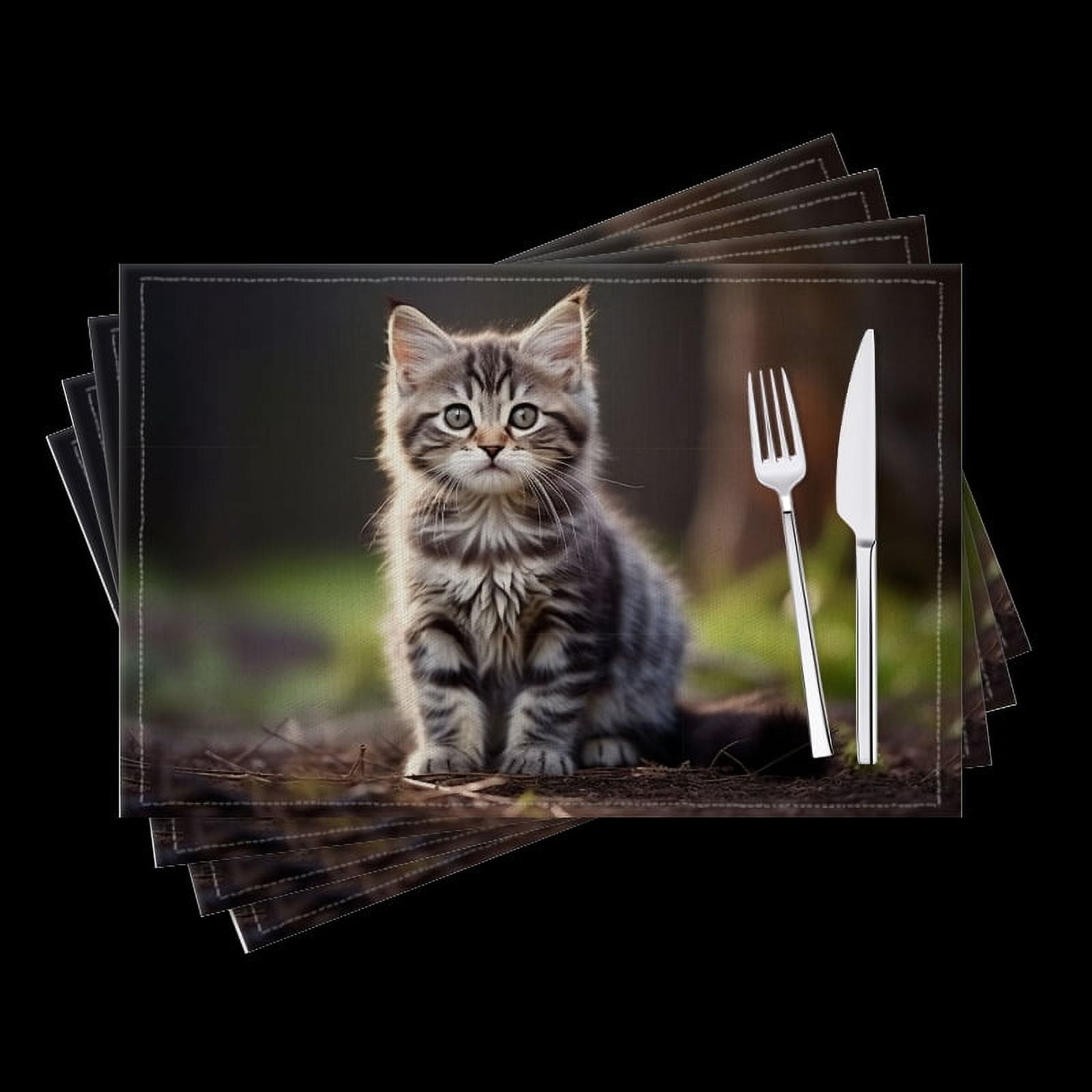 BaHomeck placemats Set of 4 Beautiful Cute Kitten With Gray And Black ...