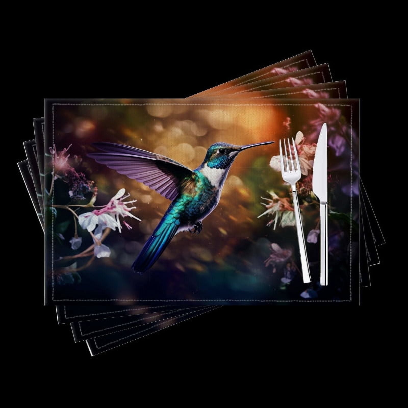 BaHomeck placemats Set of 4 Beautiful Hummingbird In Flight Surrounded ...