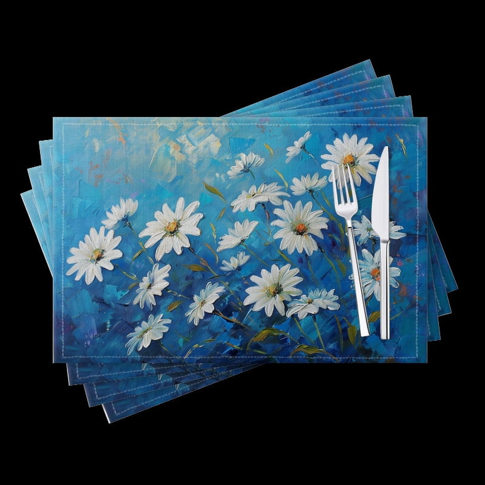 BaHomeck placemats Set of 4 Beautiful Painting Of White Daisies On Blue ...
