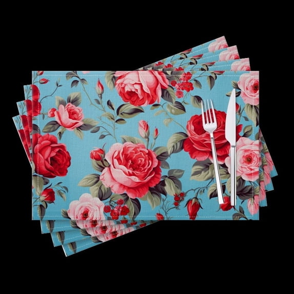 BaHomeck placemats Set of 4 Beautiful Pattern Of Red And Pink Roses On ...