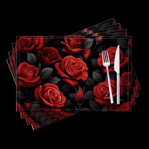 BaHomeck placemats Set of 4 Beautiful Red Rose Flowers On Black ...