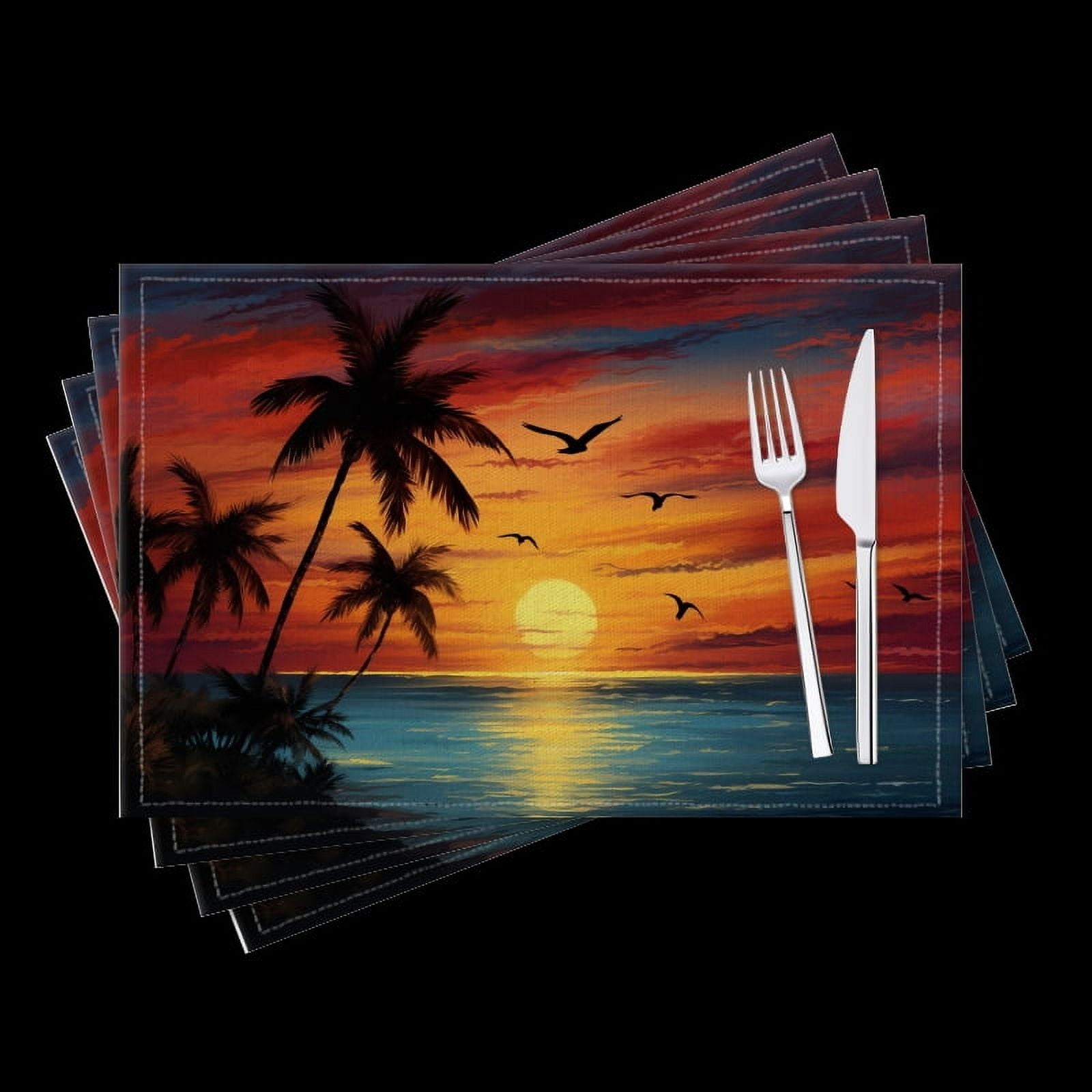 BaHomeck placemats Set of 4 Beautiful Sunset Over The Ocean With Palm ...