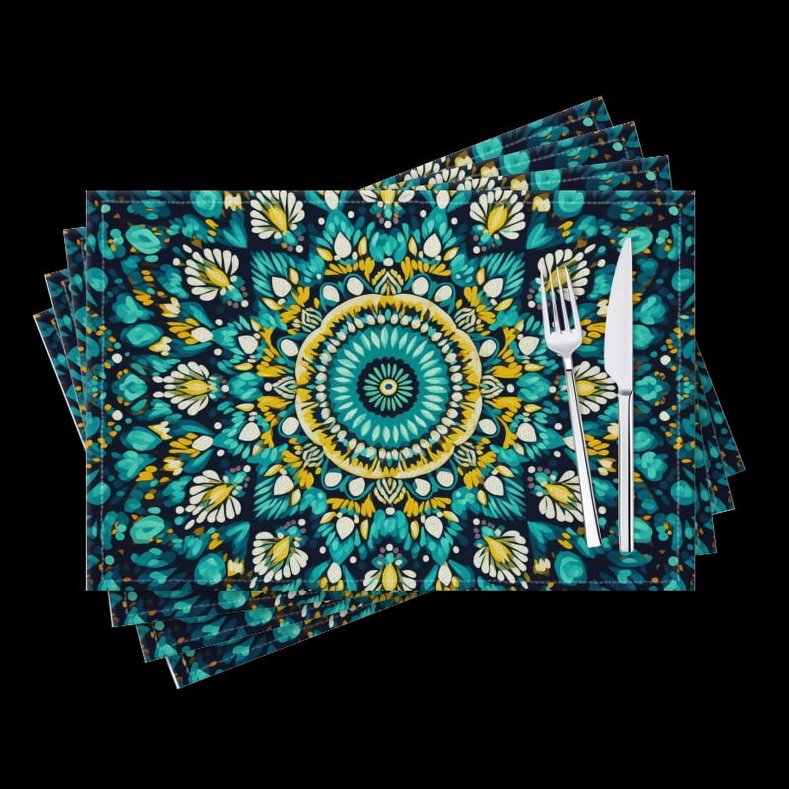 BaHomeck placemats Set of 4 Beautiful Teal And Yellow Background With A ...