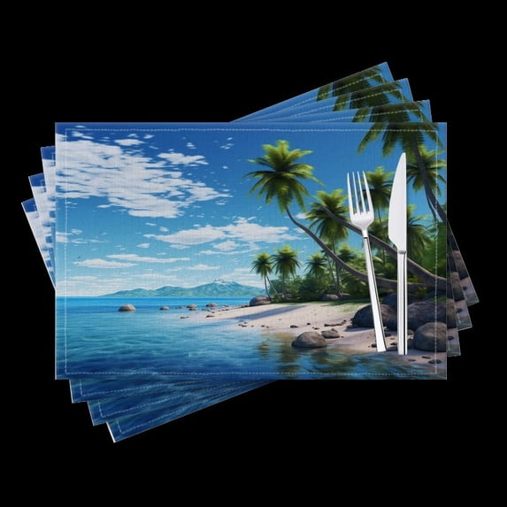 BaHomeck placemats Set of 4 Beautiful Tropical Beach With Palm Trees ...