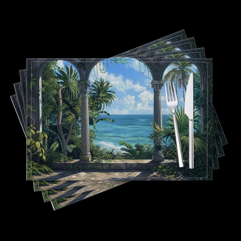 BaHomeck placemats Set of 4 Beautiful Tropical Garden With Columns And ...