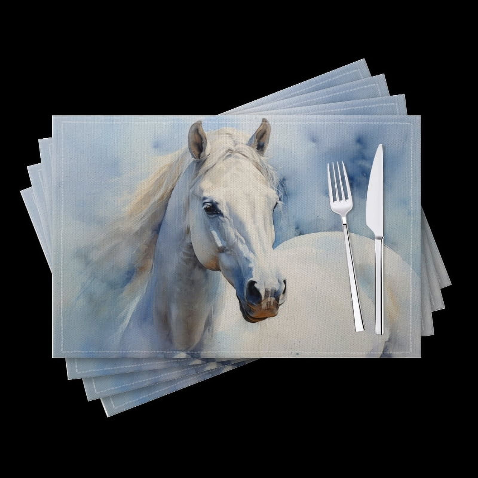 BaHomeck placemats Set of 4 Beautiful White Horse Pastel Blue ...