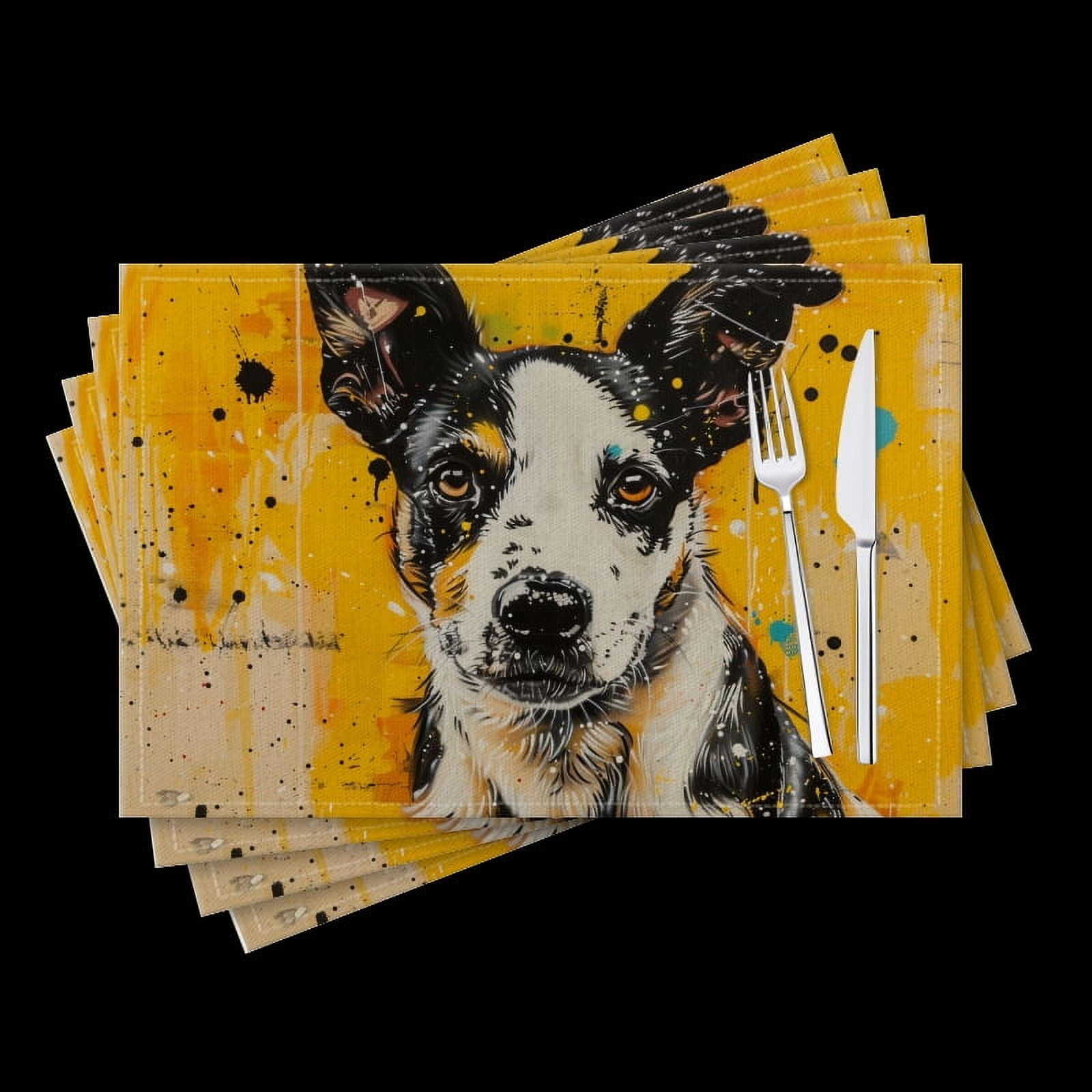 BaHomeck placemats Set of 4 Black Dog With White Chest Fur And ...