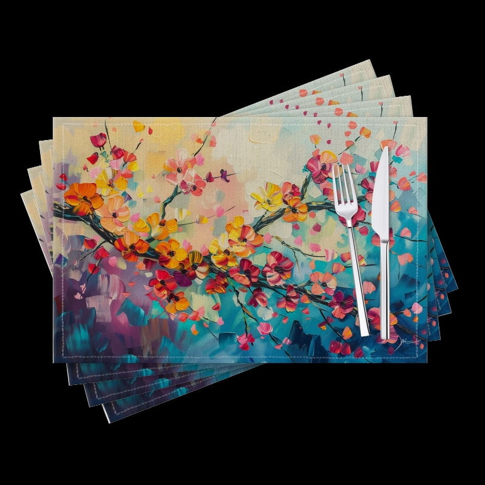 BaHomeck placemats Set of 4 Blooming Plum Blossom Tree Branch With ...