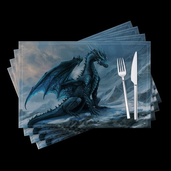 BaHomeck placemats Set of 4 Blue Dragon With Black Scales And Glowing ...
