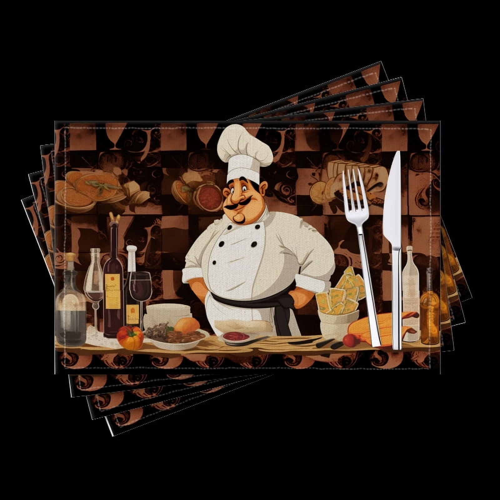 BaHomeck placemats Set of 4 Cartoon Chef Character Is Surrounded By ...