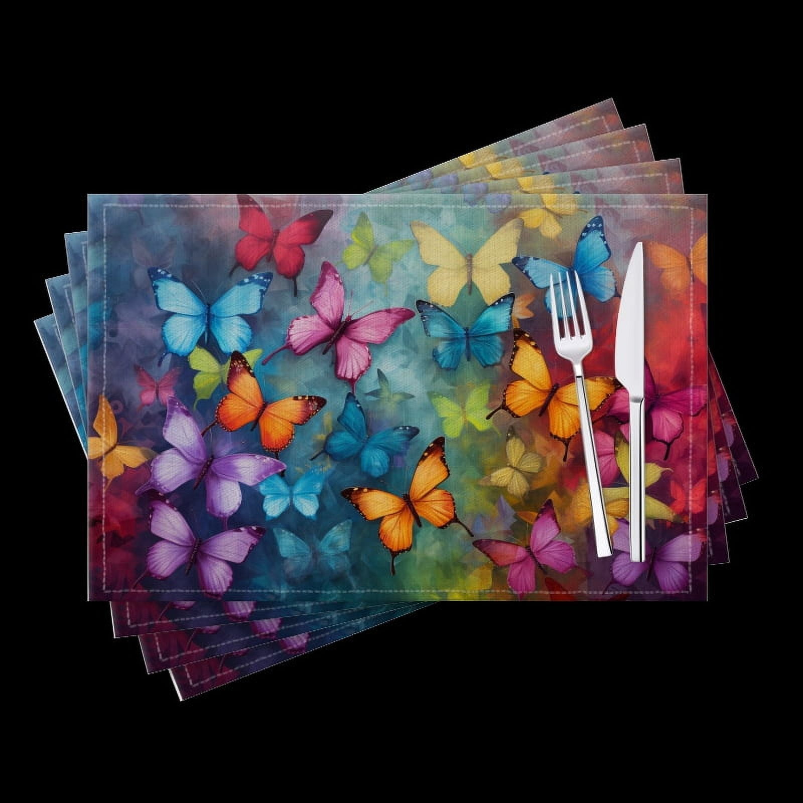 BaHomeck placemats Set of 4 Colorful Butterflies In Flight With Rich ...