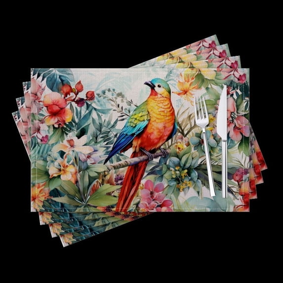 BaHomeck placemats Set of 4 Colorful Parrot Perched On Exotic Tree ...