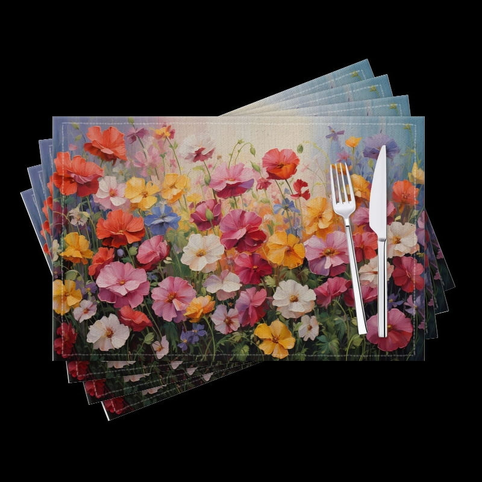 BaHomeck placemats Set of 4 Colorful Poppies And Cosmos In Full Bloom ...