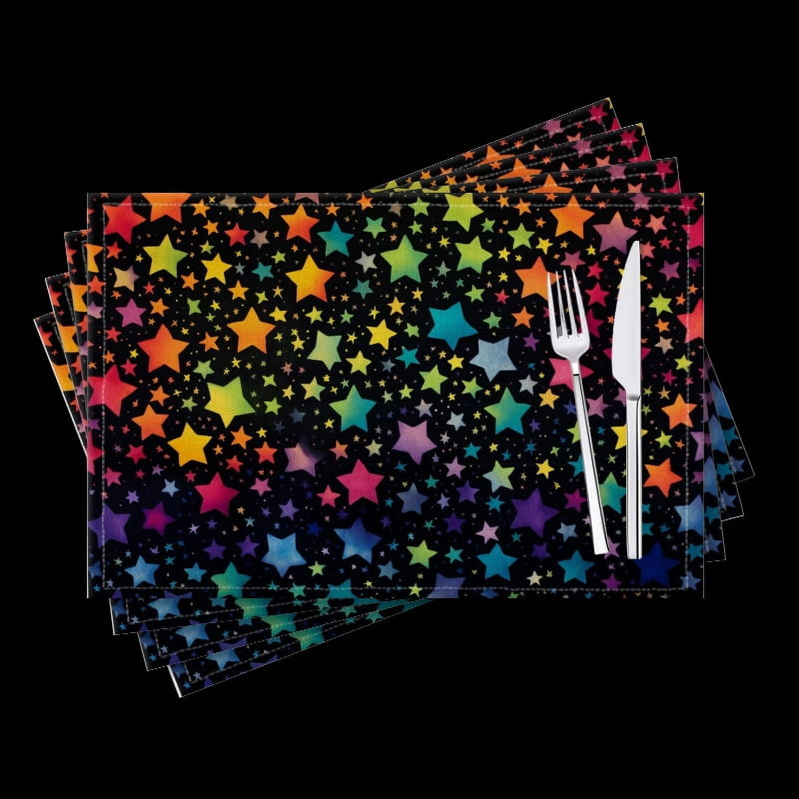 BaHomeck placemats Set of 4 Colorful Stars On Black Background With ...