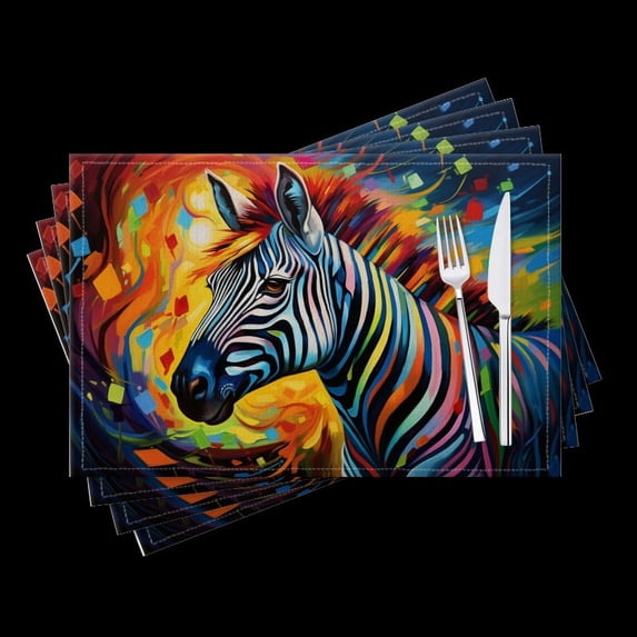 BaHomeck placemats Set of 4 Colorful Zebra In The Style Of Colorful ...