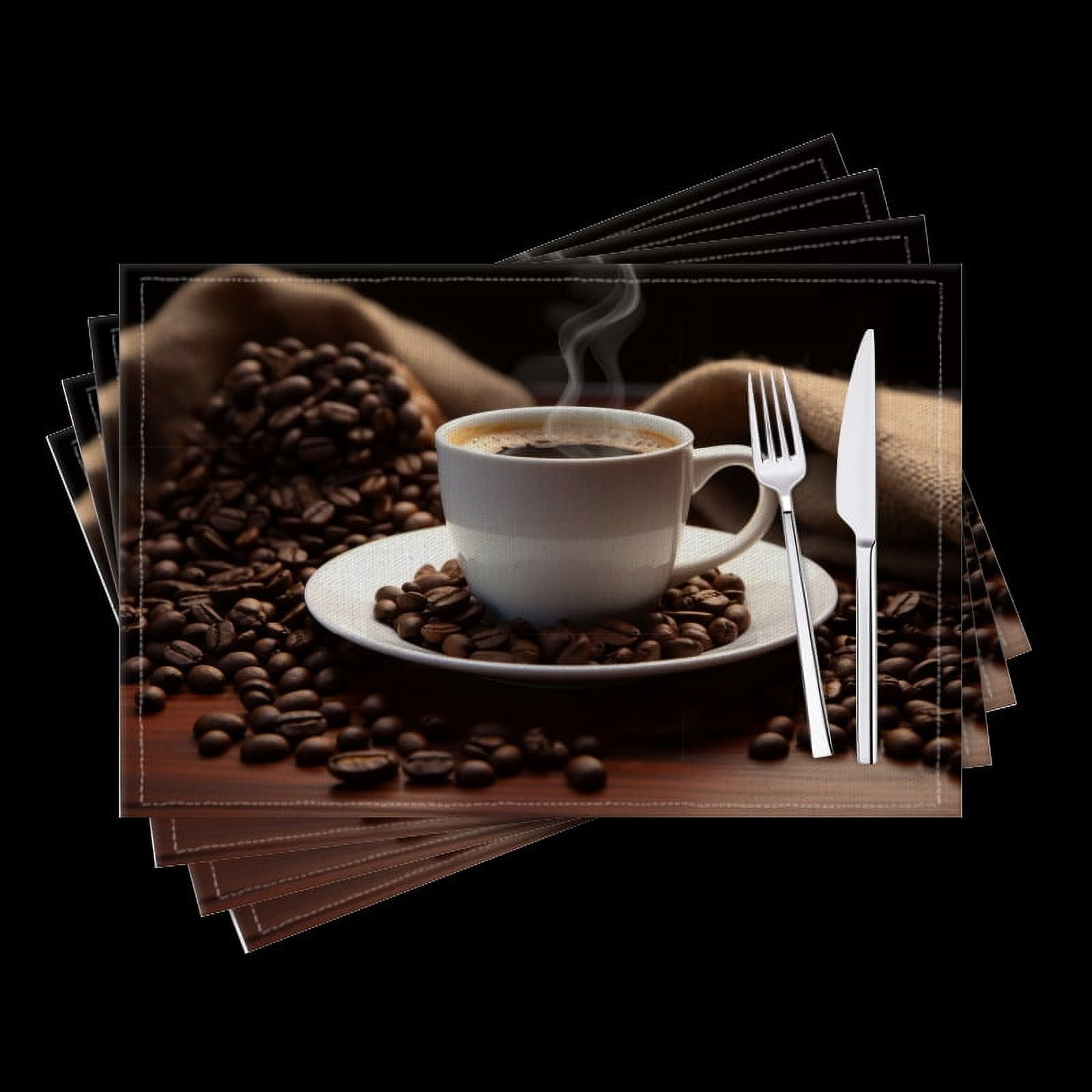 BaHomeck placemats Set of 4 Cup Of Steaming Coffee Surrounded By ...