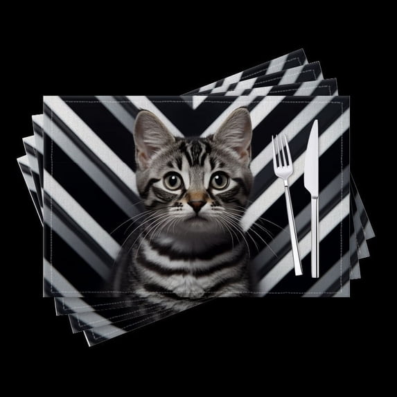 BaHomeck placemats Set of 4 Cute American Shorthair Cat Sits In Front ...