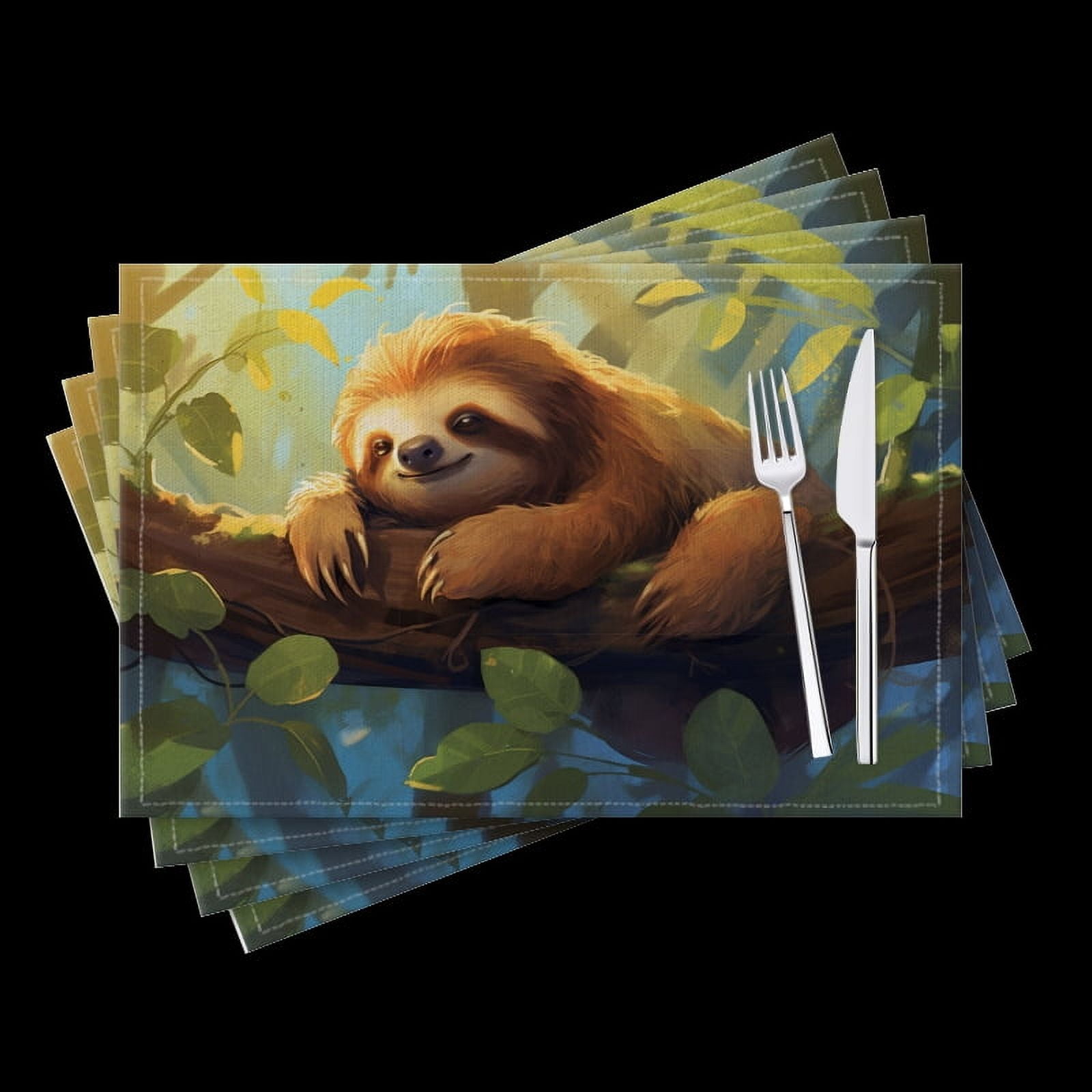 BaHomeck placemats Set of 4 Cute Cartoon Sloth Sitting On The Branch ...