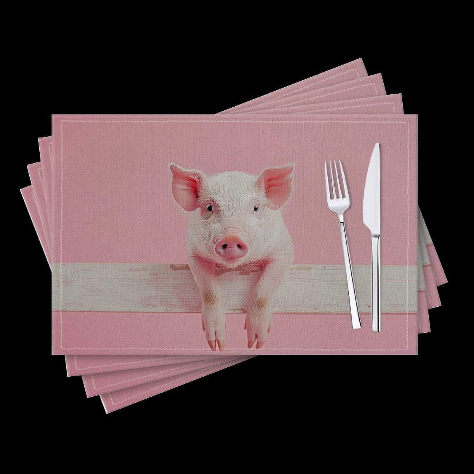 BaHomeck placemats Set of 4 Cute Piglet Sitting On The Edge Of White ...