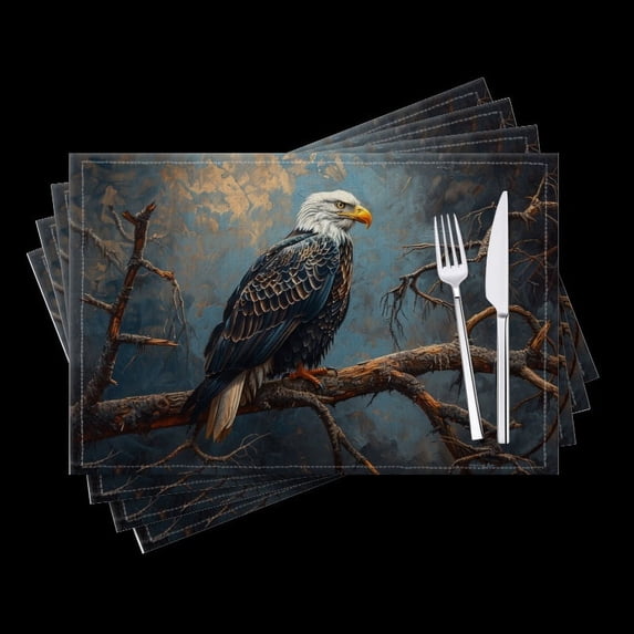 BaHomeck placemats Set of 4 Eagle Sitting On Tree Branch With Dark Blue ...