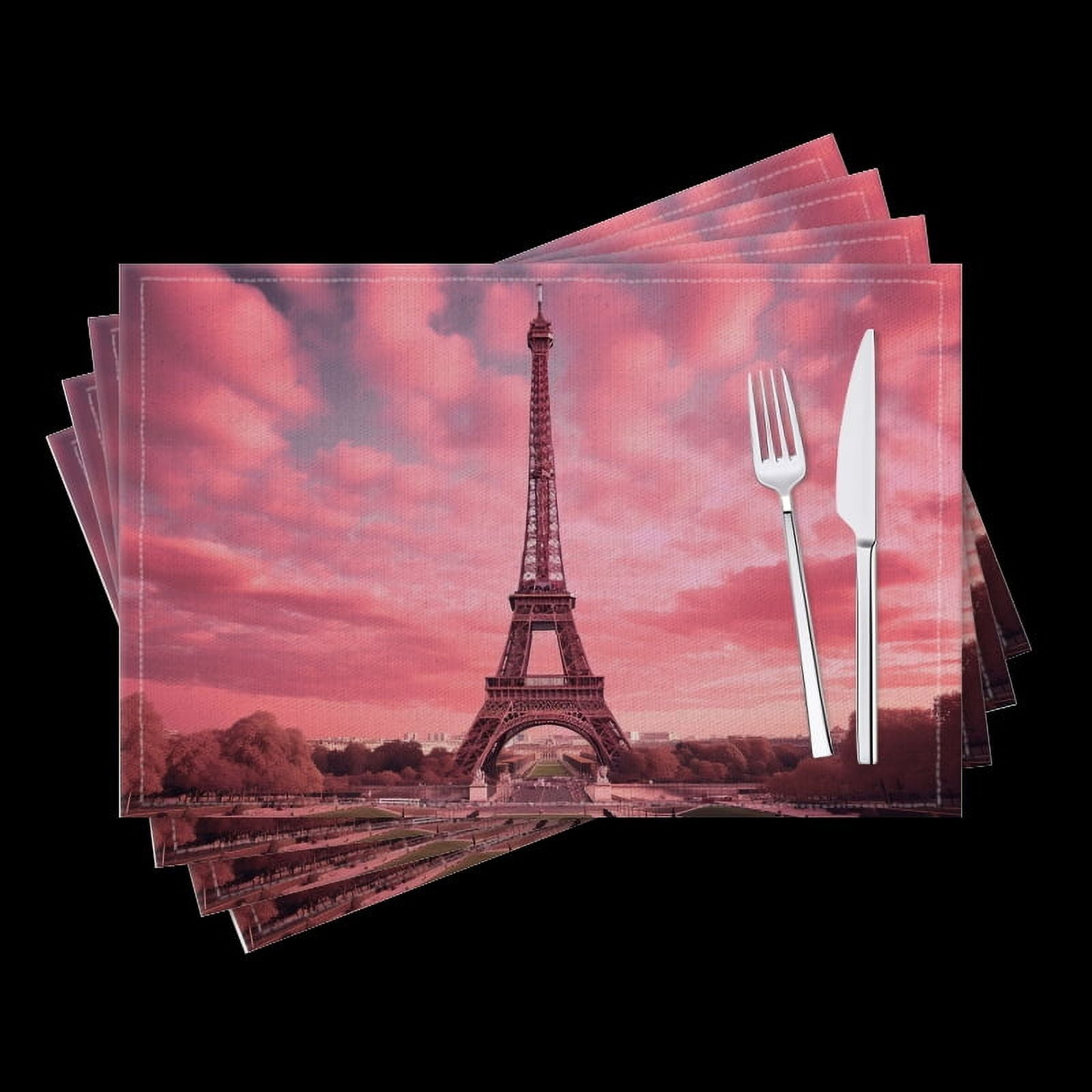 BaHomeck placemats Set of 4 Eiffel Tower With Pink Sky And Pink Clouds ...
