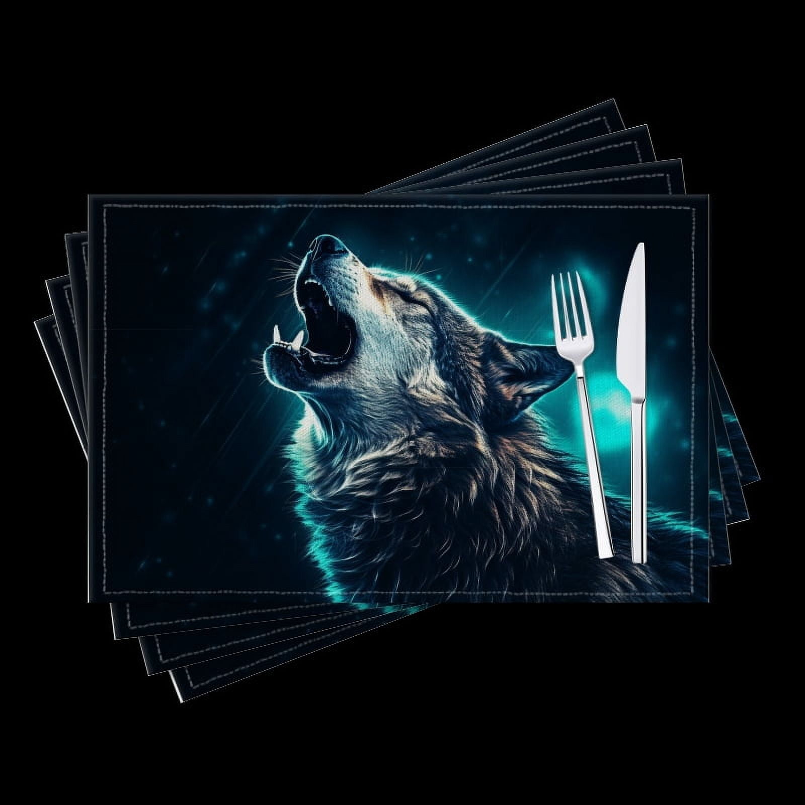 BaHomeck placemats Set of 4 Fantasy Art Of Angry Wolf Howling In The ...