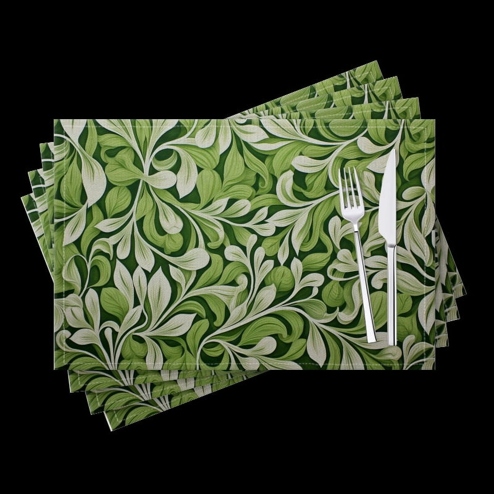 BaHomeck placemats Set of 4 Green And White Patterned With Leaves And ...
