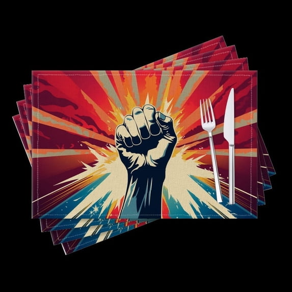 BaHomeck placemats Set of 4 Hand In Rock Roll Sign Red Blue Stripes ...