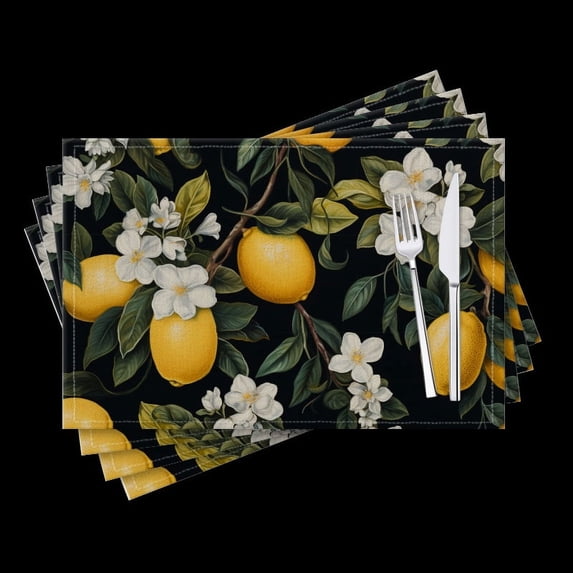 BaHomeck placemats Set of 4 Lemon Tree Branches With Lemons And White ...