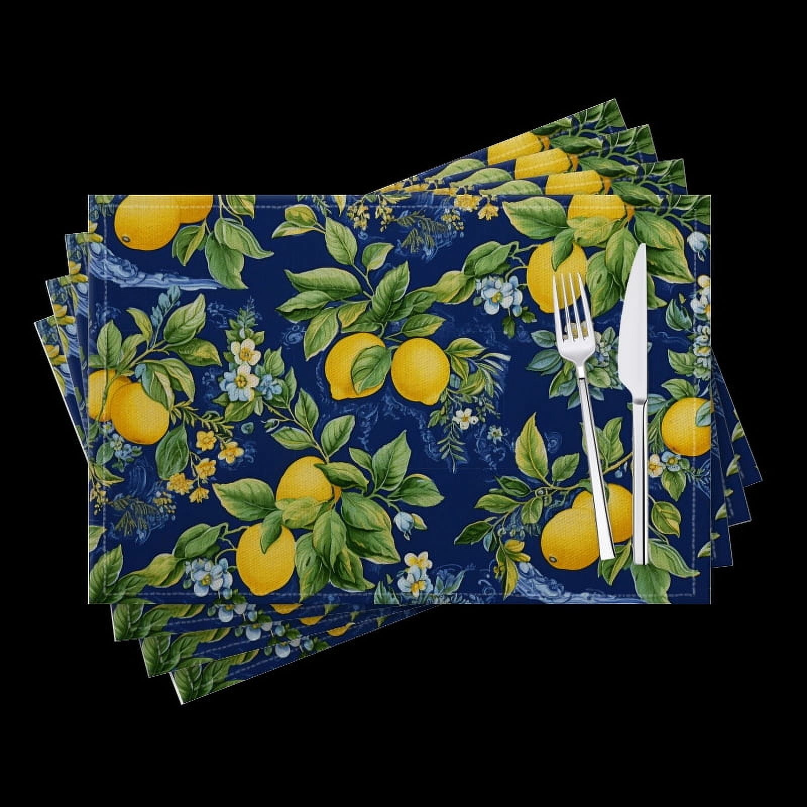 BaHomeck placemats Set of 4 Lemon Tree With Lemons And Flowers On Blue ...