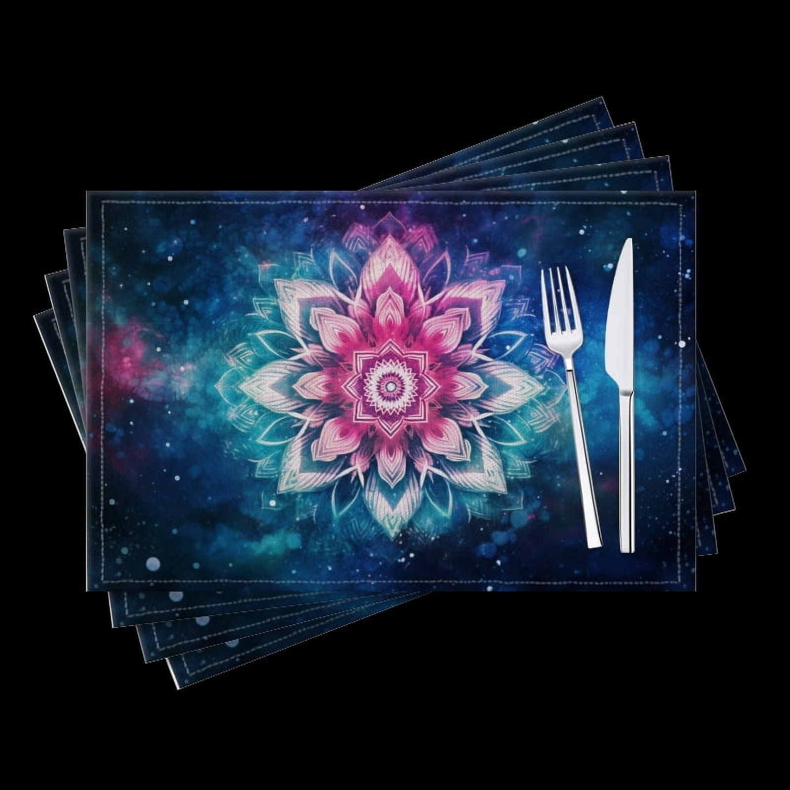 BaHomeck placemats Set of 4 Mandala Flower With Pink And Blue Colors On ...