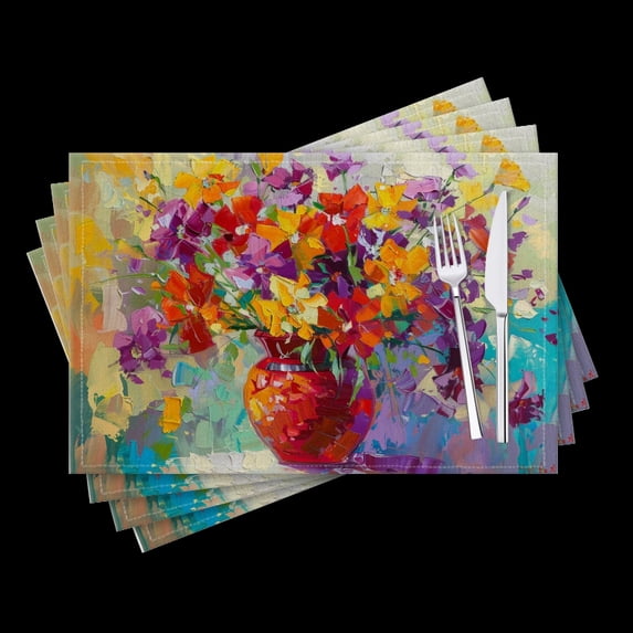 BaHomeck placemats Set of 4 Oil Painting Of Colorful Wildflowers In Red ...