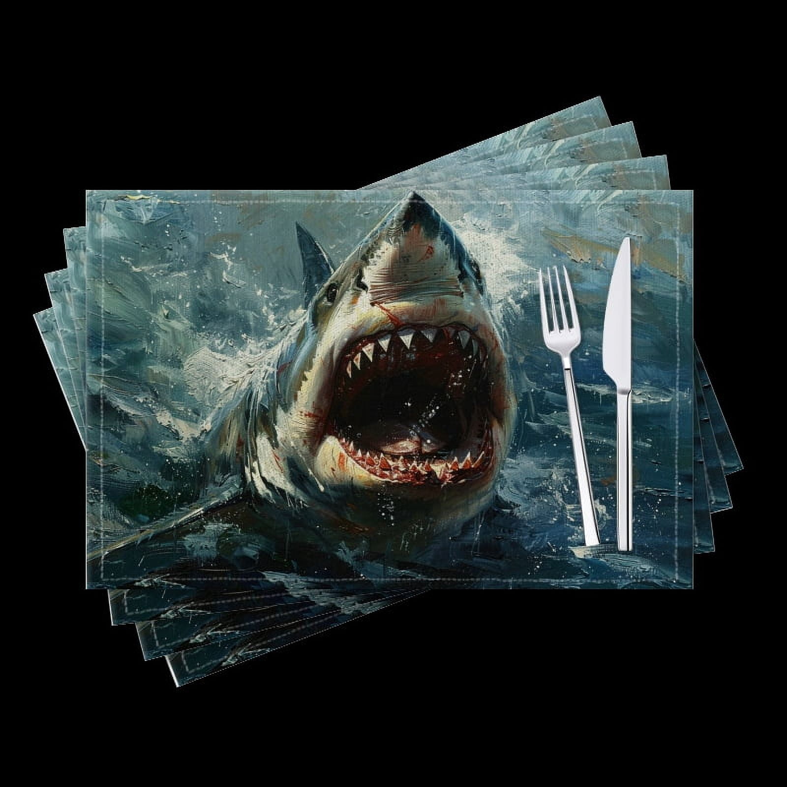 BaHomeck placemats Set of 4 Oil Painting Of Great White Shark With An ...