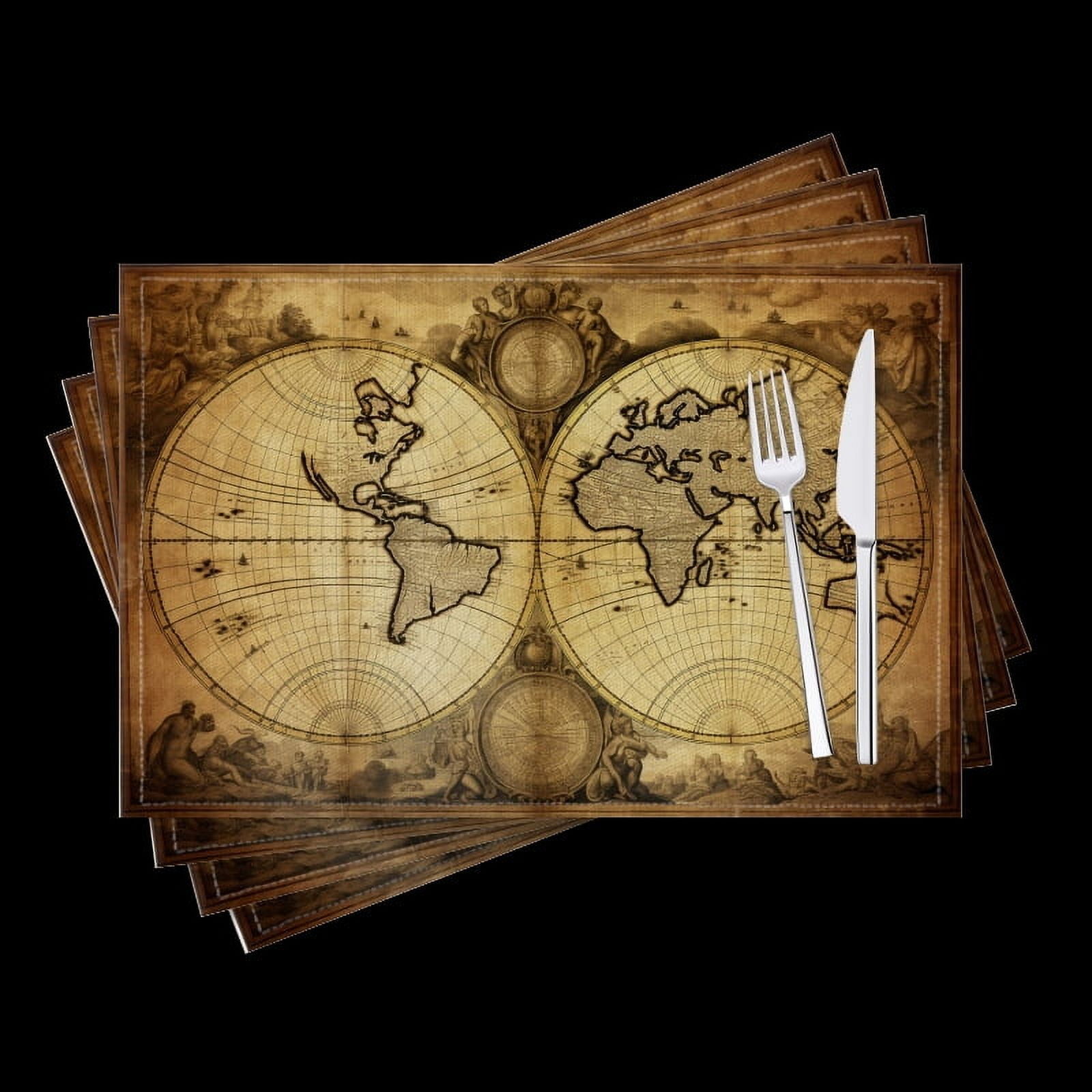 BaHomeck placemats Set of 4 Old Vintage World Map With Classical Scenes ...