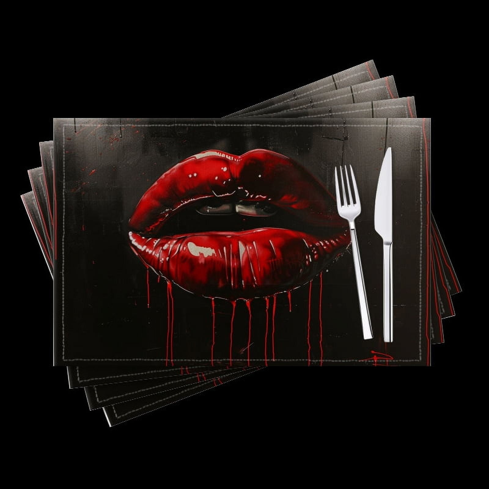 BaHomeck placemats Set of 4 Painting Of Glossy Red Lips Dripping With ...