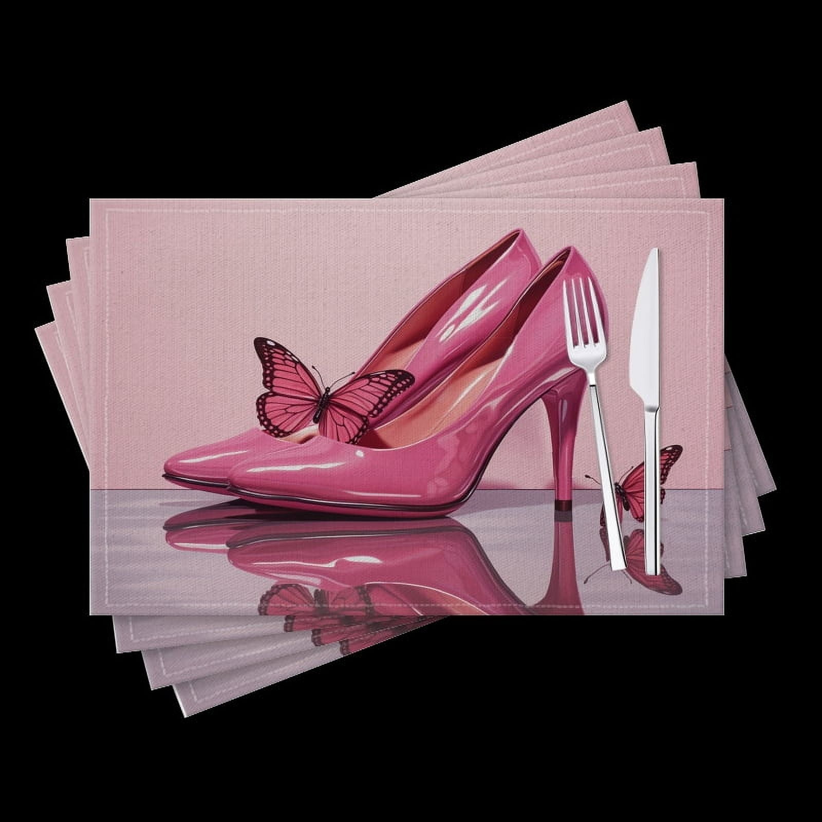 BaHomeck placemats Set of 4 A Pair Of Pink High Heels With Butterfly ...