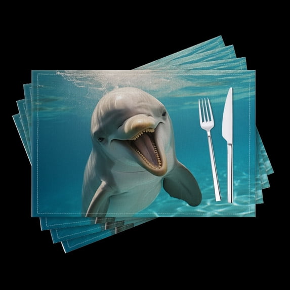 BaHomeck placemats Set of 4 Playful Dolphin Smiles While Swimming In ...